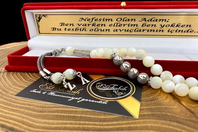 Beyaz Tesbih mit Wunschname | Personalisierte Tasbih | Elit Tesbih
